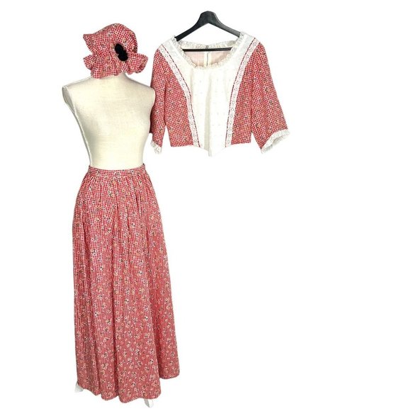 Skirts | Handmade Gingham Country Top Full Length Skirt Bonnet Set ...